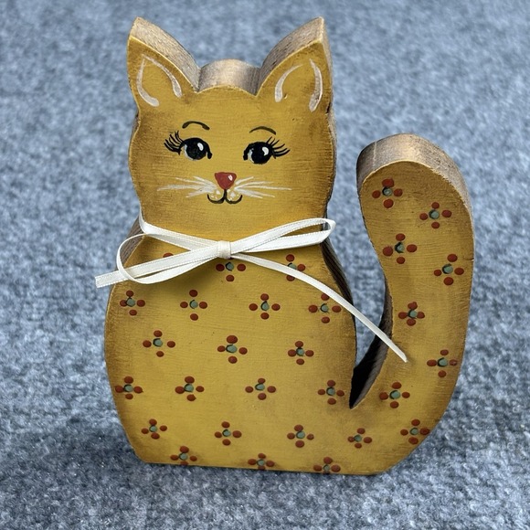 Accents | Vintage Hand Painted Wood Cat Figurine Folk Art Signed Tdc ...